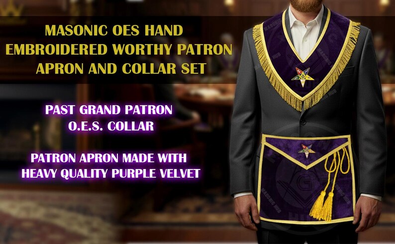 OES Hand Embroidery Worthy Patron/matron Apron & Collar - PURPLE VELVET ...