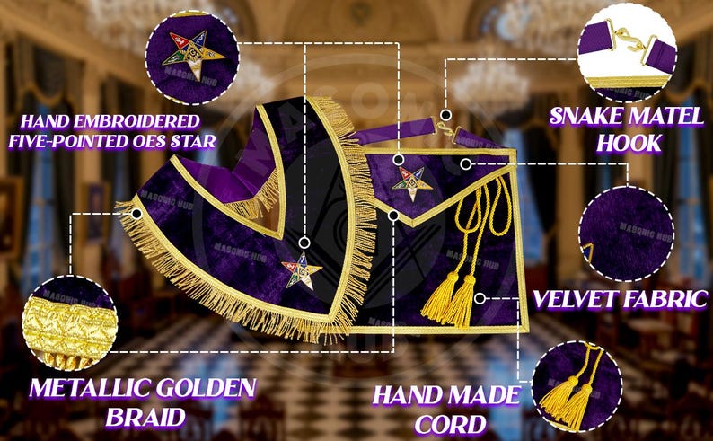 OES Hand Embroidery Worthy Patron/matron Apron & Collar - PURPLE VELVET ...