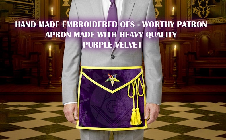 OES Hand Embroidery Worthy Patron/matron Apron & Collar - PURPLE VELVET ...