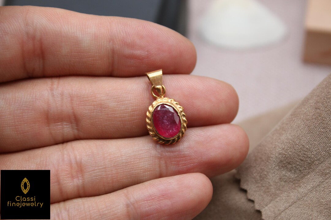 Natural Ruby Pendant in Gold Bezel | Handcrafted 925 Sterling Silver ...