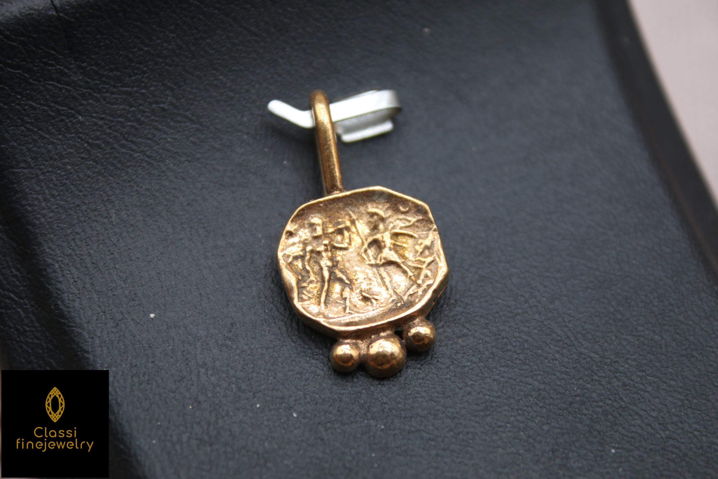 Handmade Ancient Coin Pendant in Solid Bronze With Hercules and Hermes ...