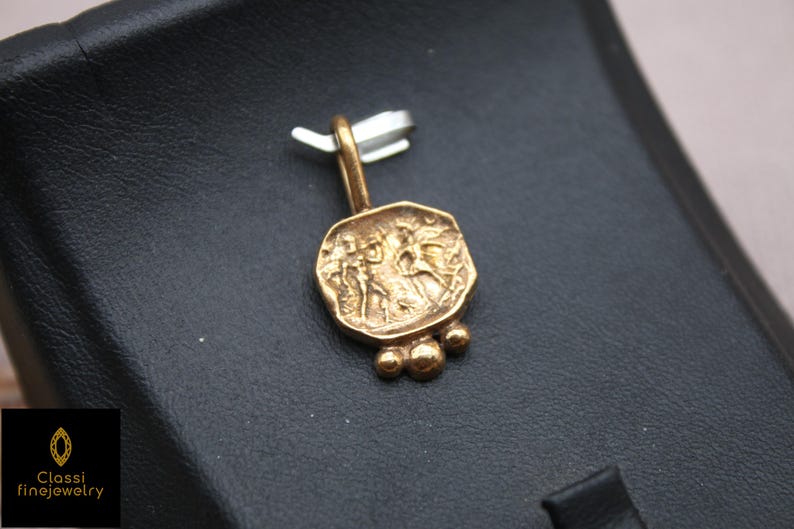 Handmade Ancient Coin Pendant in Solid Bronze With Hercules and Hermes ...