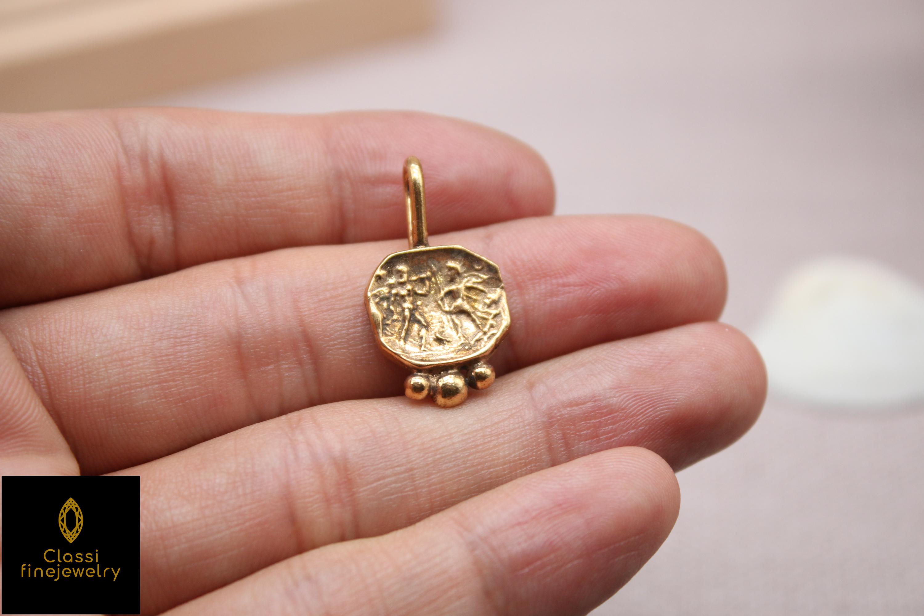 Handmade Ancient Coin Pendant in Solid Bronze With Hercules and Hermes ...
