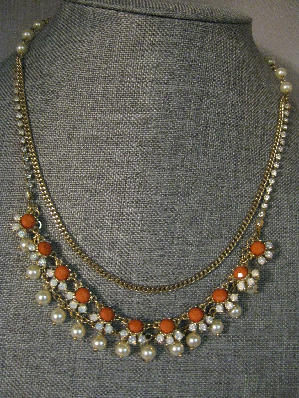 Necklace 3 Strands Gold Tone Chain Clear Rhinestones Faux - Etsy