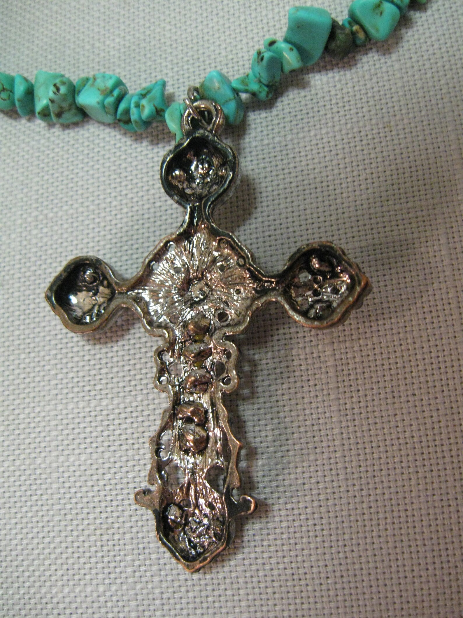 Necklace Religious Filigree Pendant Cross Antique Silver Tone Crystal ...