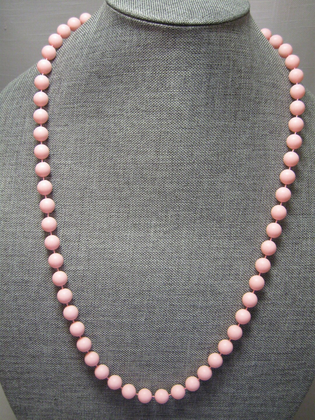 Necklace Matt Soft Pink Faux Pearls Hand Knotted 30 Inches in Length ...