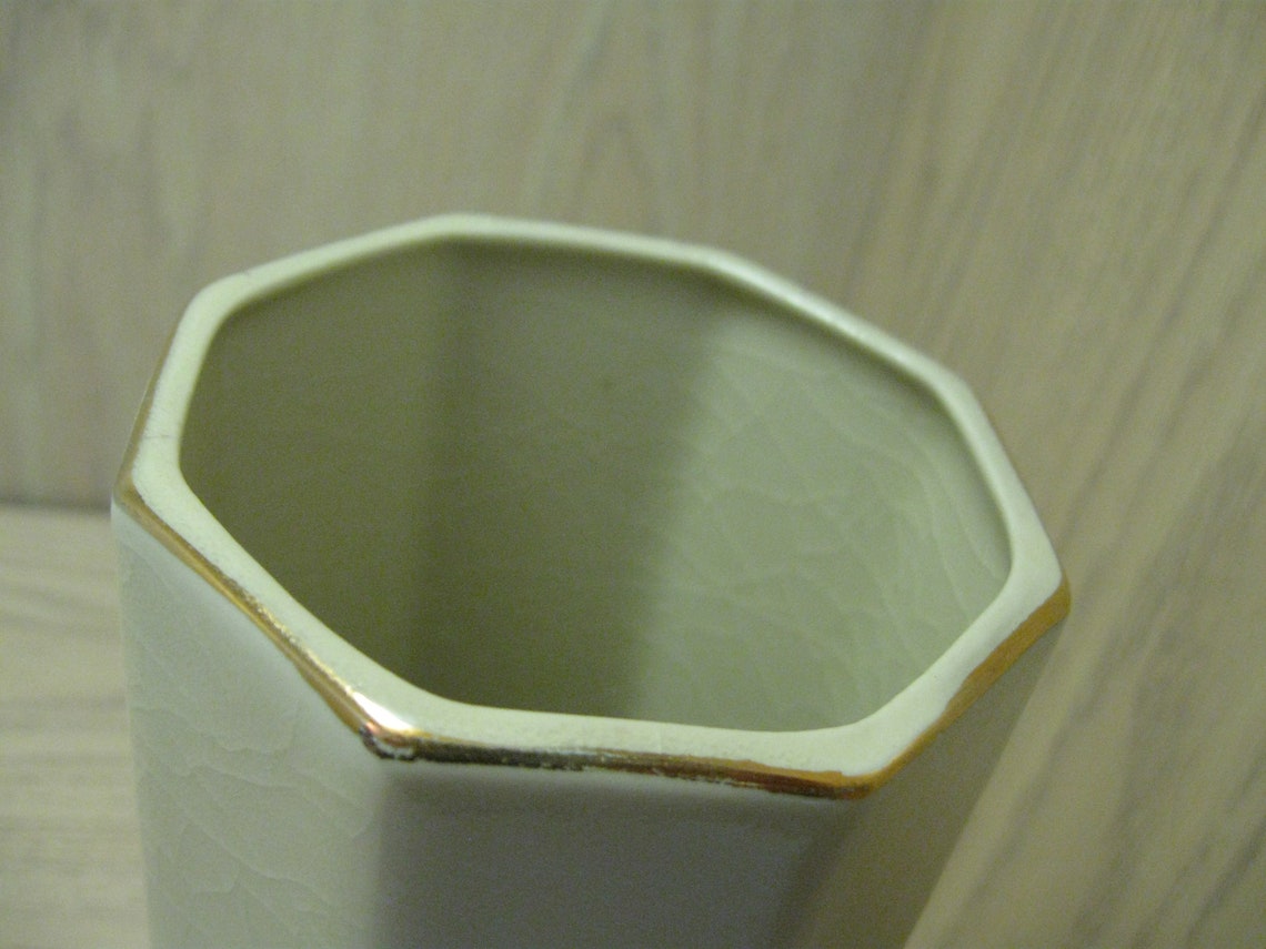 Oriental Octagon Vase Crinkle Look Deep Blue White Orange - Etsy