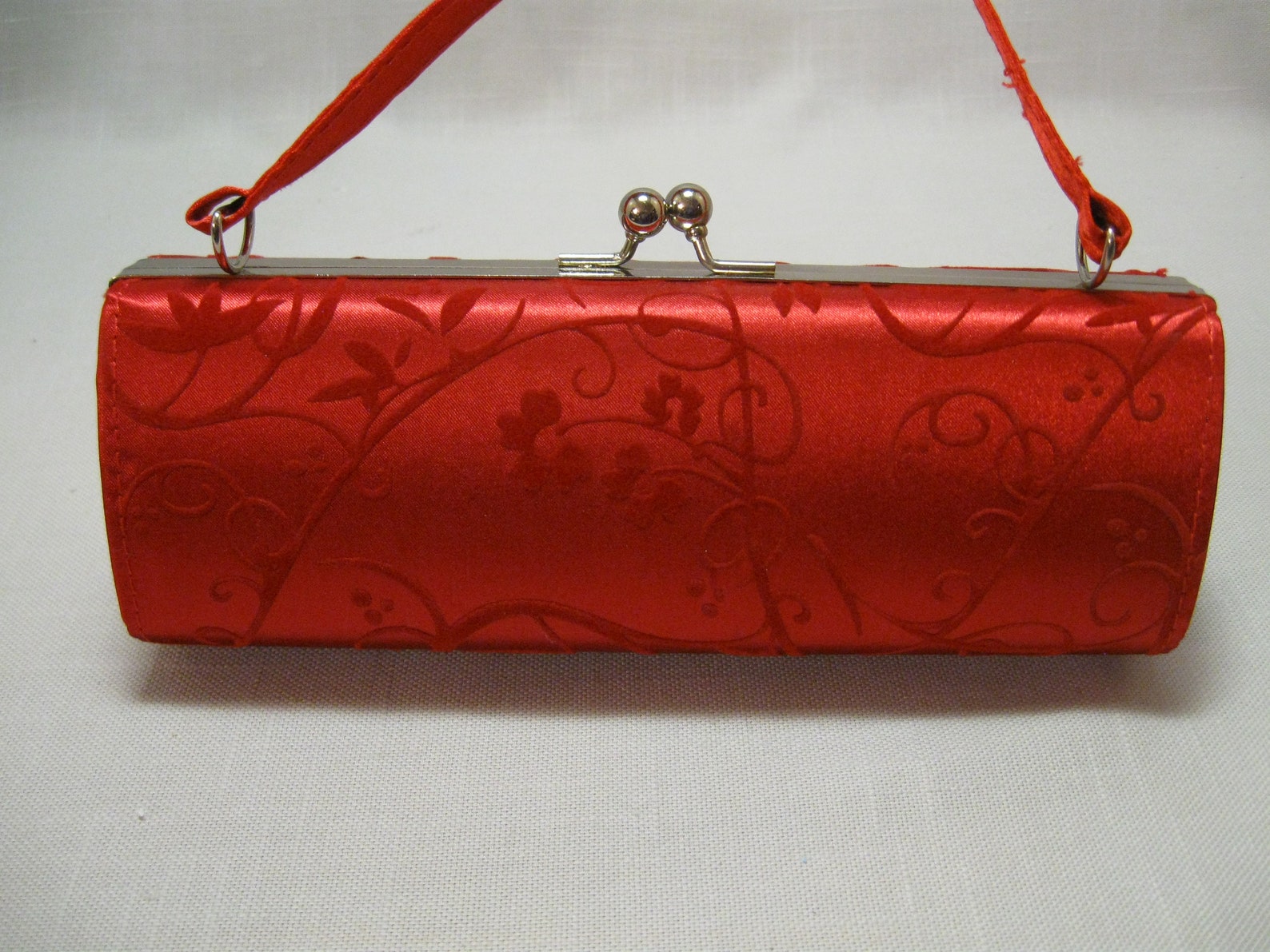 Red Satin Clutch Purse Evening Hand Bag Hand Strap Flowers - Etsy