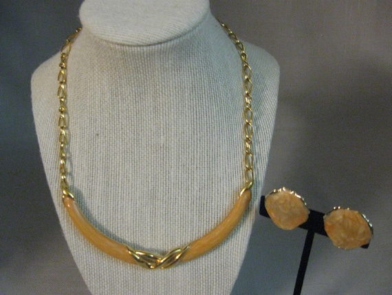 Jewelry Necklace Peach Enamel With Gold Tone Link Chain - Etsy