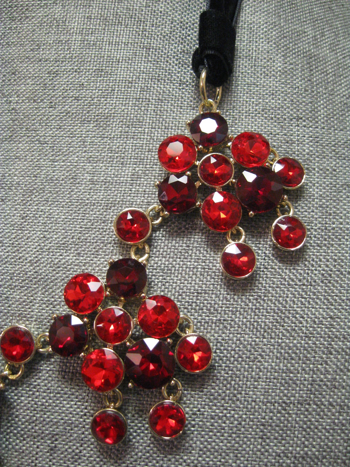 Necklace Red and Ruby Red Clusters Crystal Gem Rhinestone Gold - Etsy