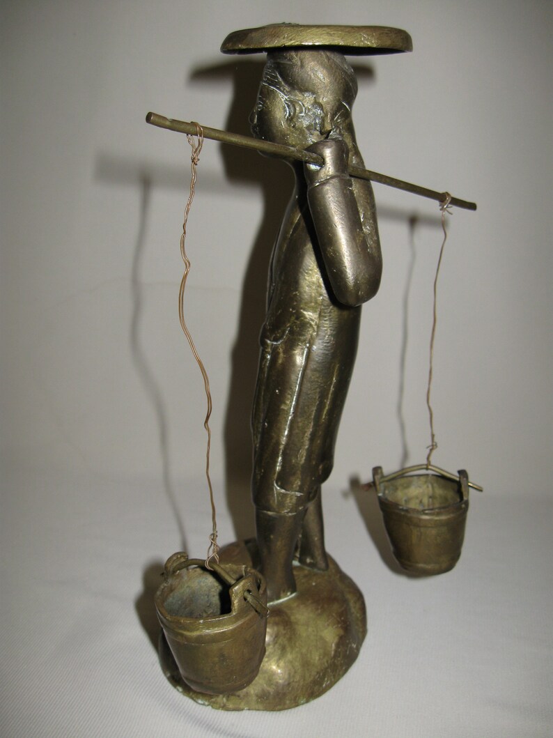 Brass Figurine Statue Qty 2 Men Carrying 2 Water Buckets & 2 - Etsy