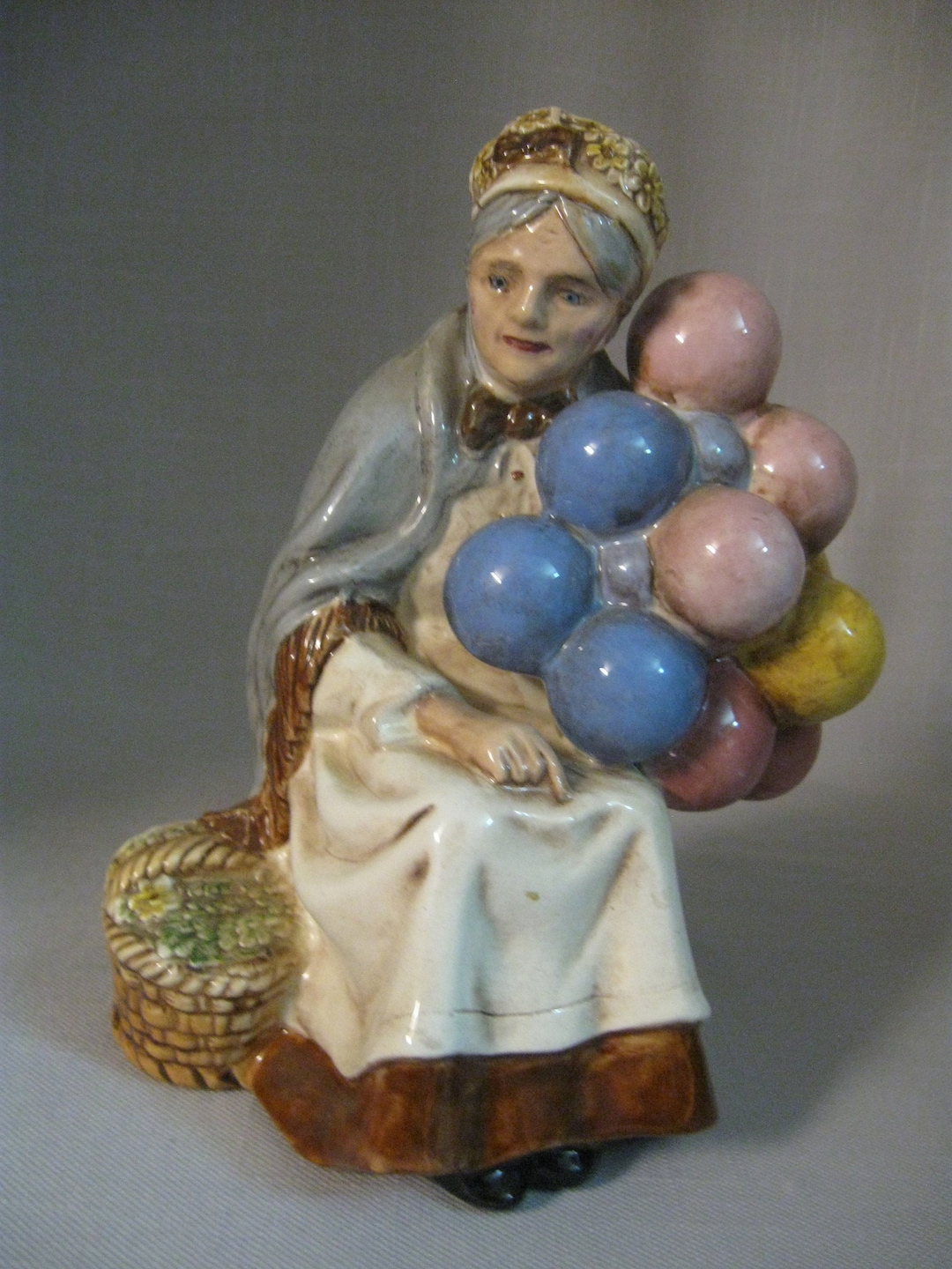 Lady Figurine Ceramic the Old Balloon Seller Pink Blue Gold Balloons ...