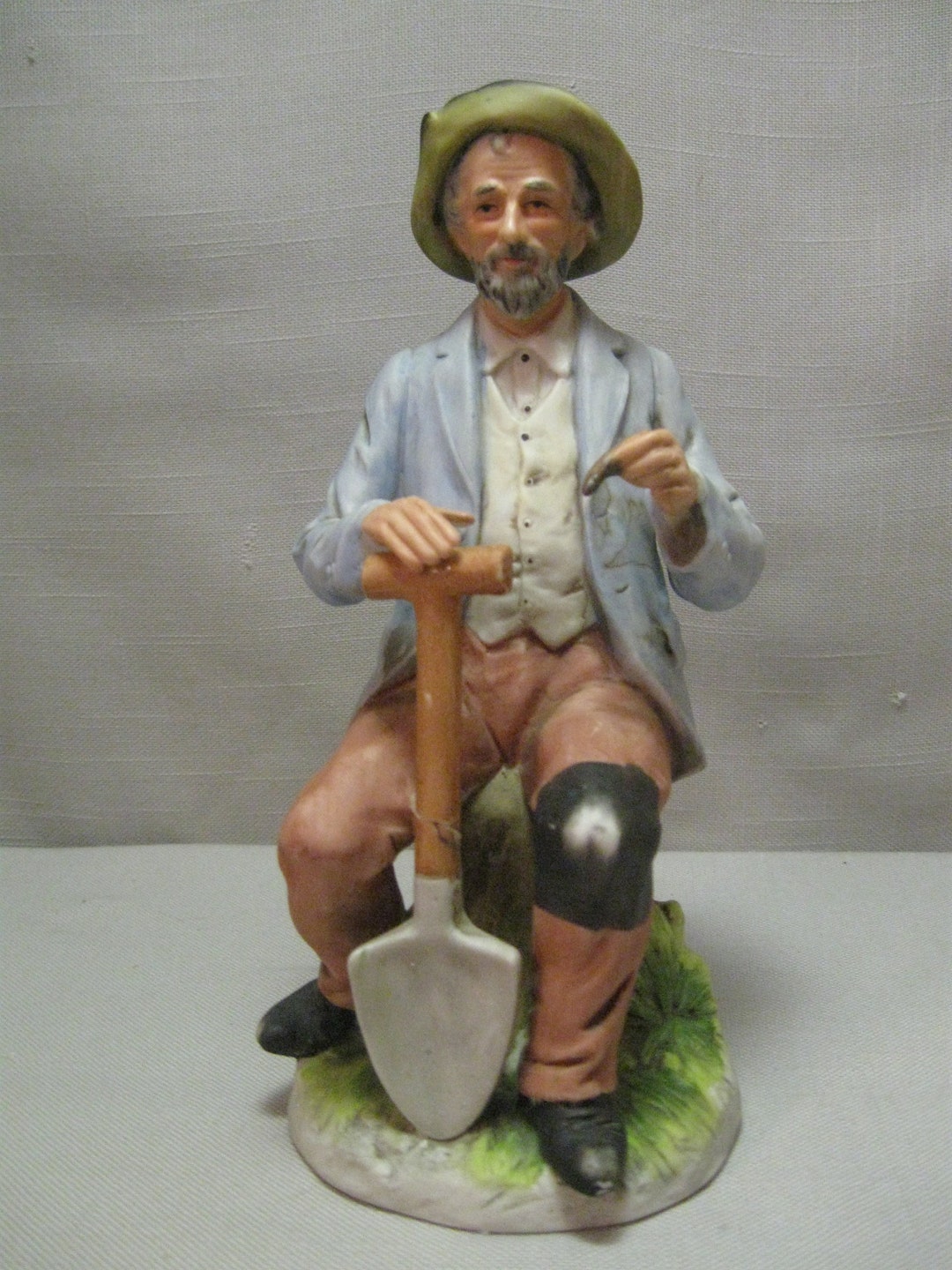 Figurine Bisque Porcelain Farm Man Pipe in One Hand Shovel in the Other ...