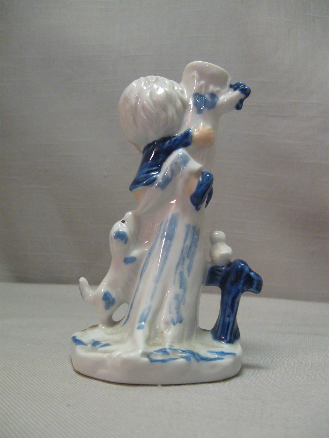 Figurine Set Porcelain Bud Vase Boy on Tree Puppy Pulling His Pants ...