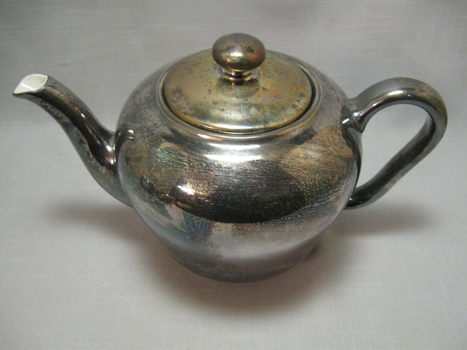 Tea Pot Set Silver Plate Over White Porcelain 2 Tea Pots Creamer Sugar ...