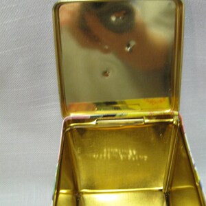 Collector Tin Metal Square Container Black Background Light Pink Yellow ...