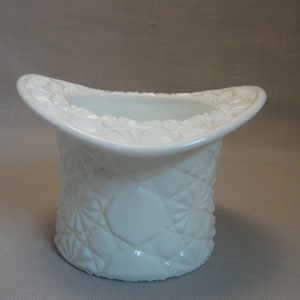 Milk Glass Top Hat Daisy and Buttons Pattern Tooth Pick Holder Candle ...