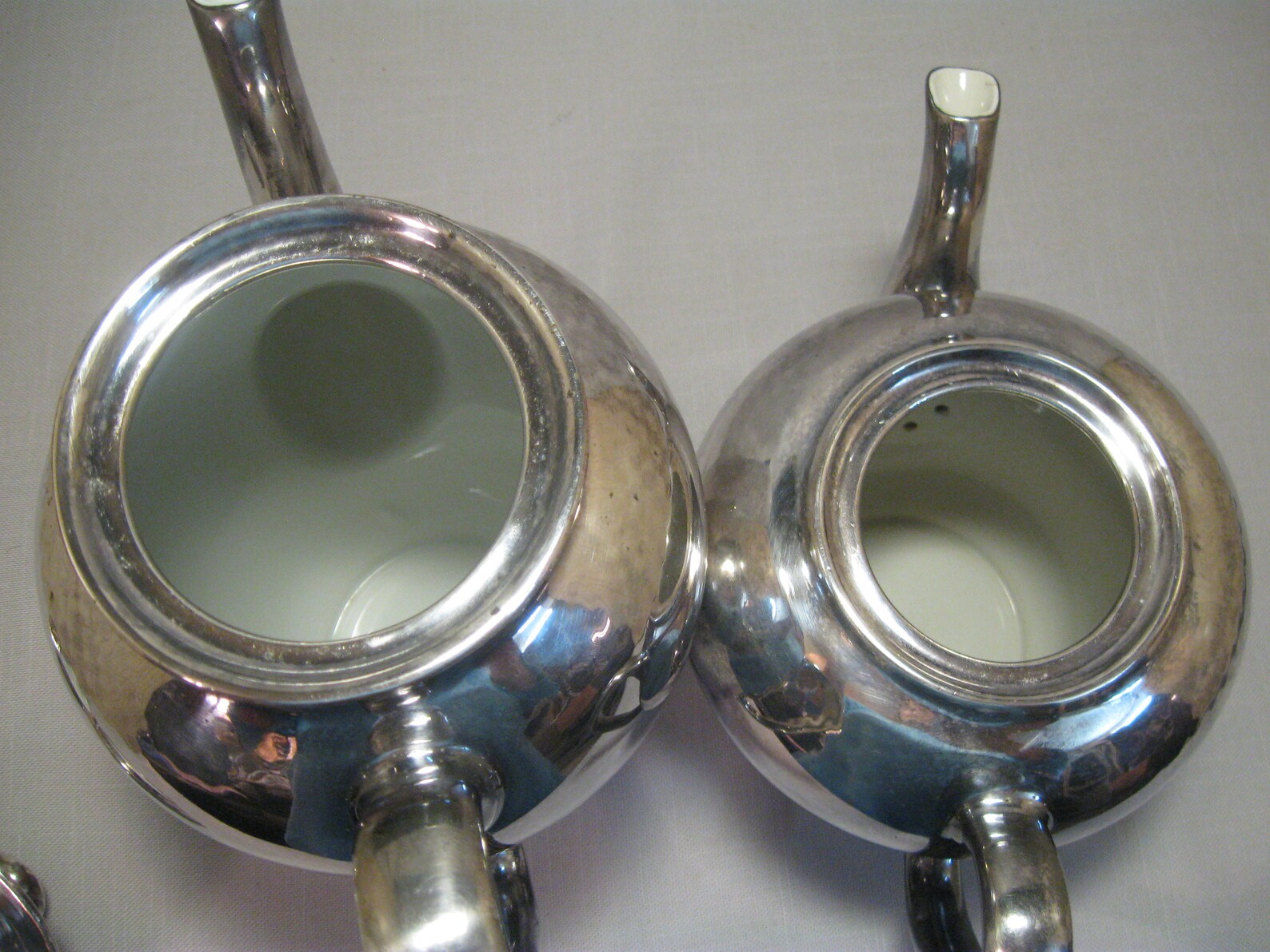 Tea Pot Set Silver Plate Over White Porcelain 2 Tea Pots | Etsy