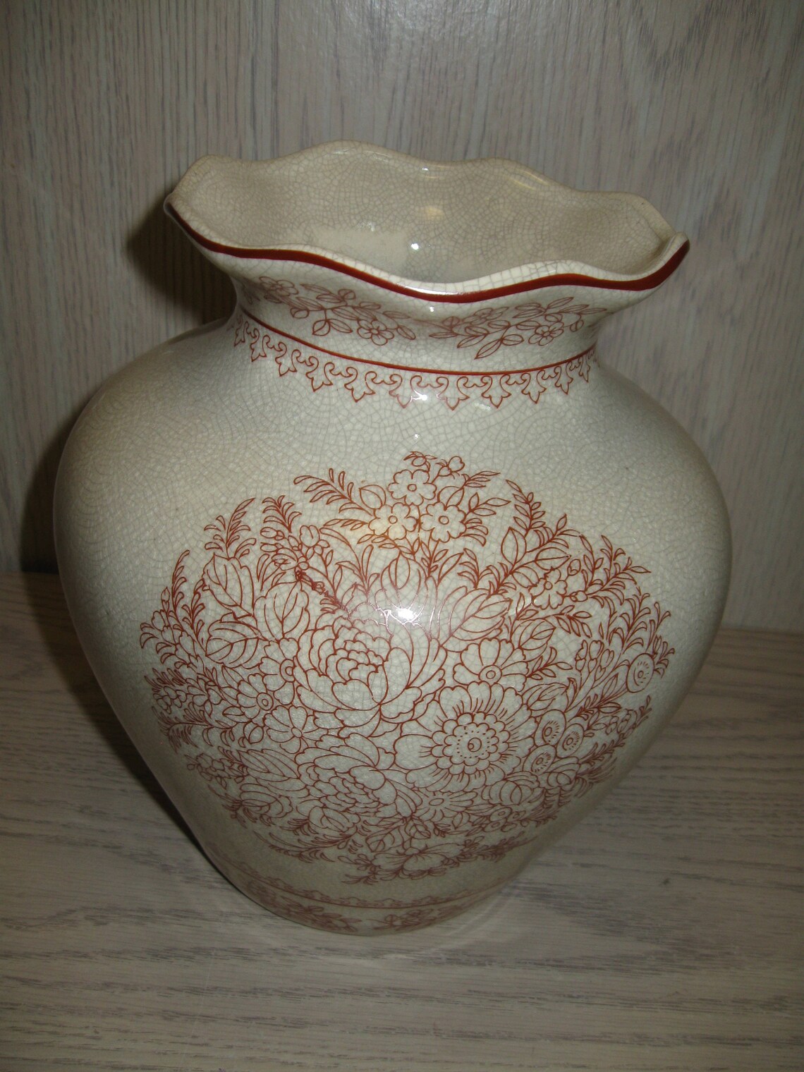 Vase Red Flowers & Leaves Ruffle Rim Lace Decor 9 High - Etsy