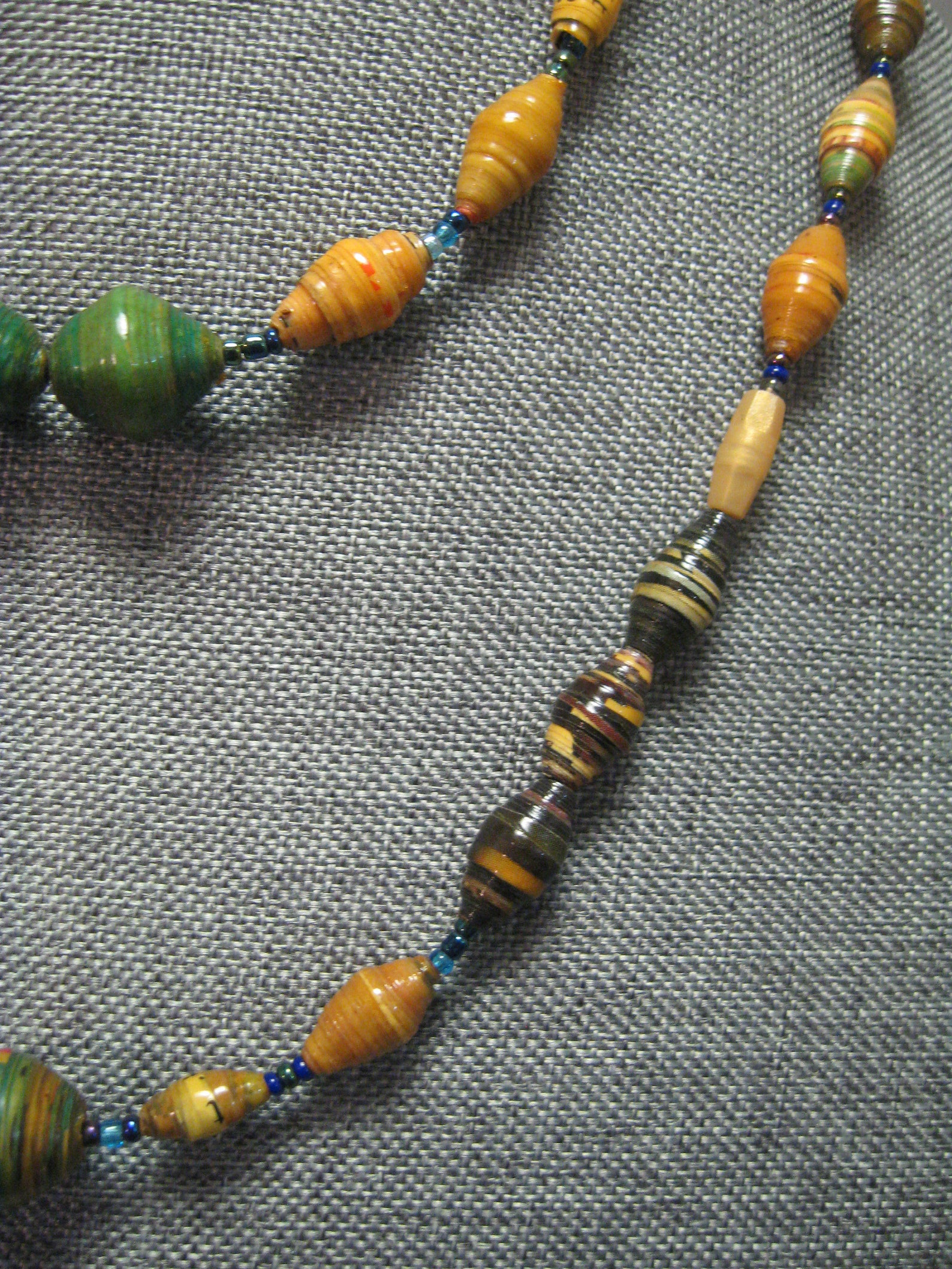 Necklace Paper Beads From Uganda Over Head Red Green Brown Beige Seed ...