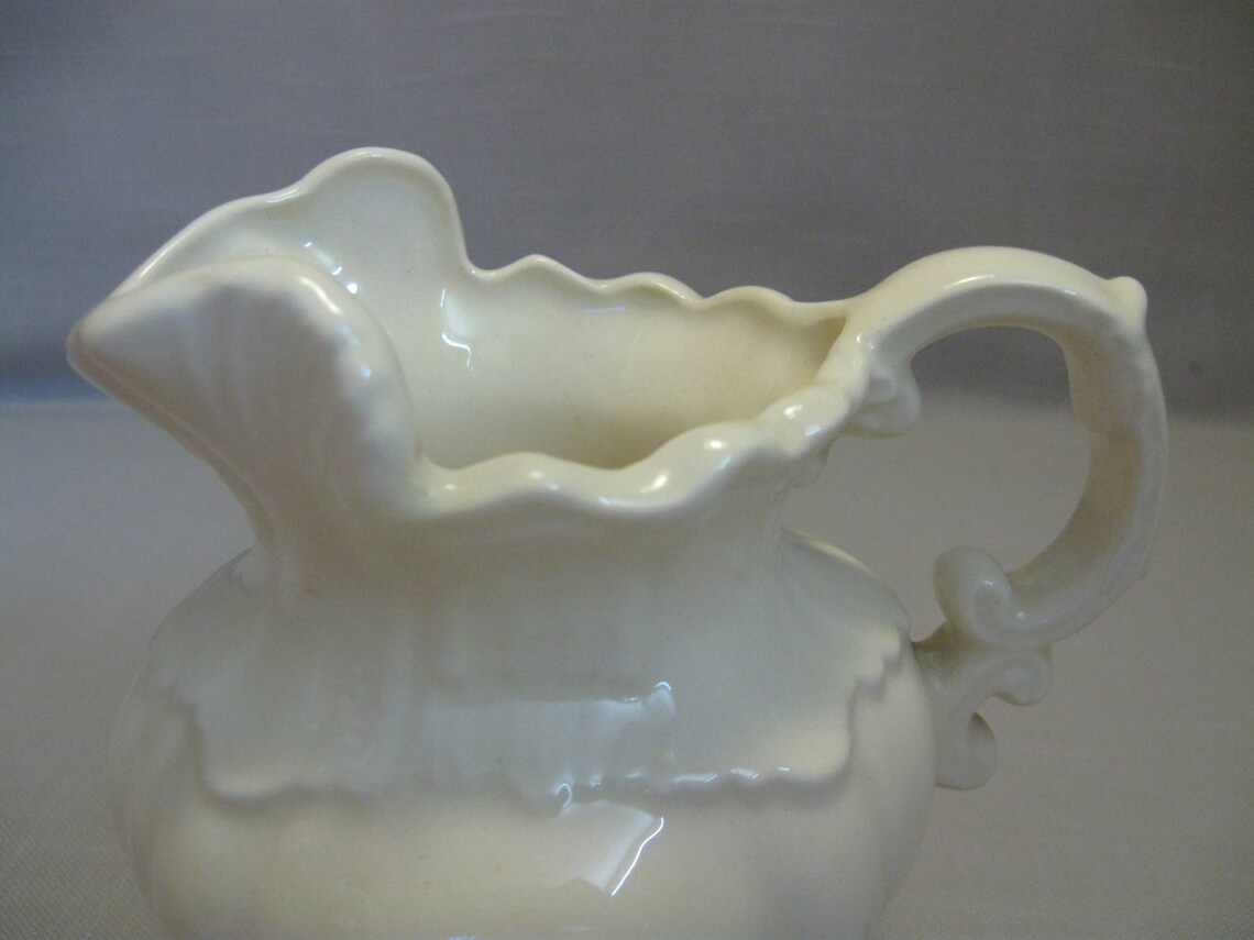 White Pitcher Jug White and Pink Flowers Green Leaf Detail - Etsy