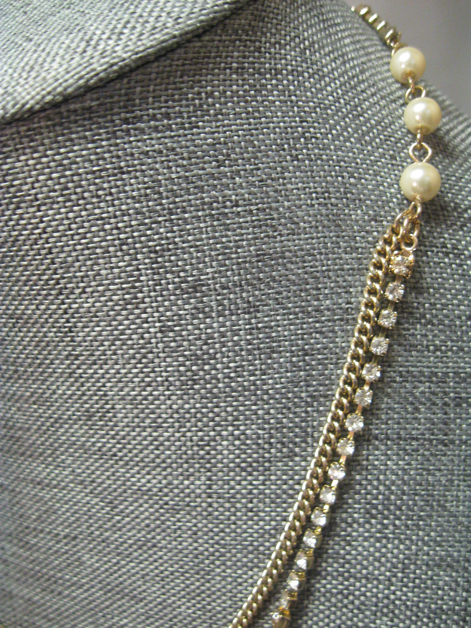 Necklace 3 Strands Gold Tone Chain Clear Rhinestones Faux - Etsy