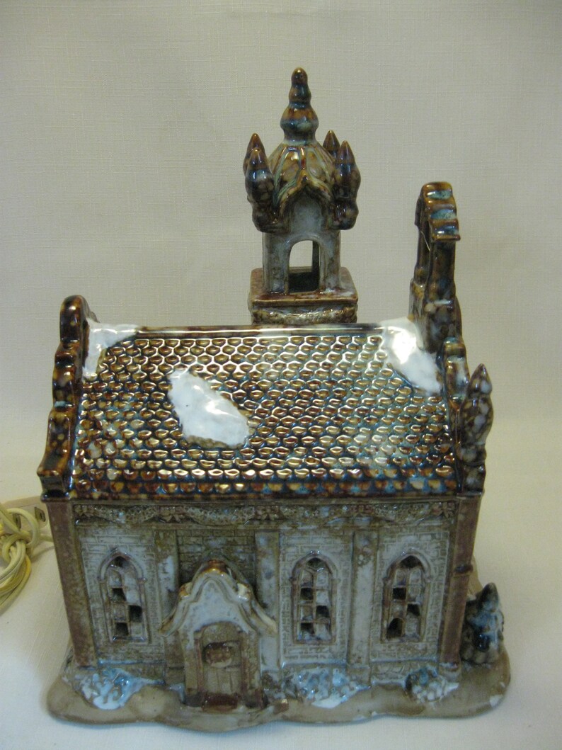 Christmas Holiday Illuminated Ceramic Church White Beige - Etsy
