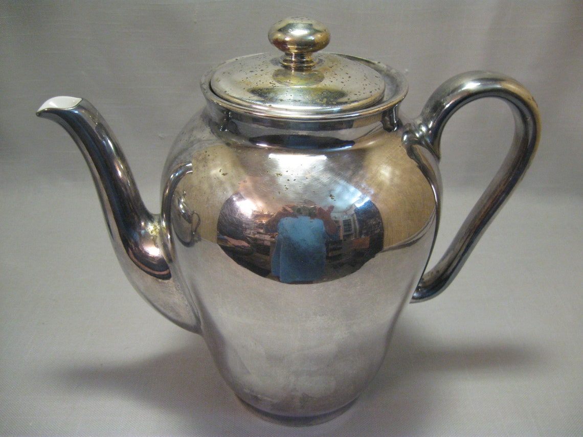 Tea Pot Set Silver Plate Over White Porcelain 2 Tea Pots | Etsy