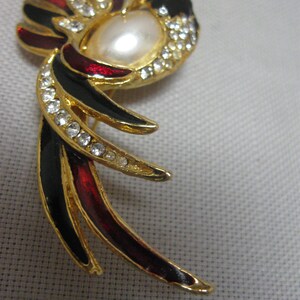 Brooch Pin Exocitic Exotic Faux Belly Pearl Cabochon Bird Crystal Clear ...
