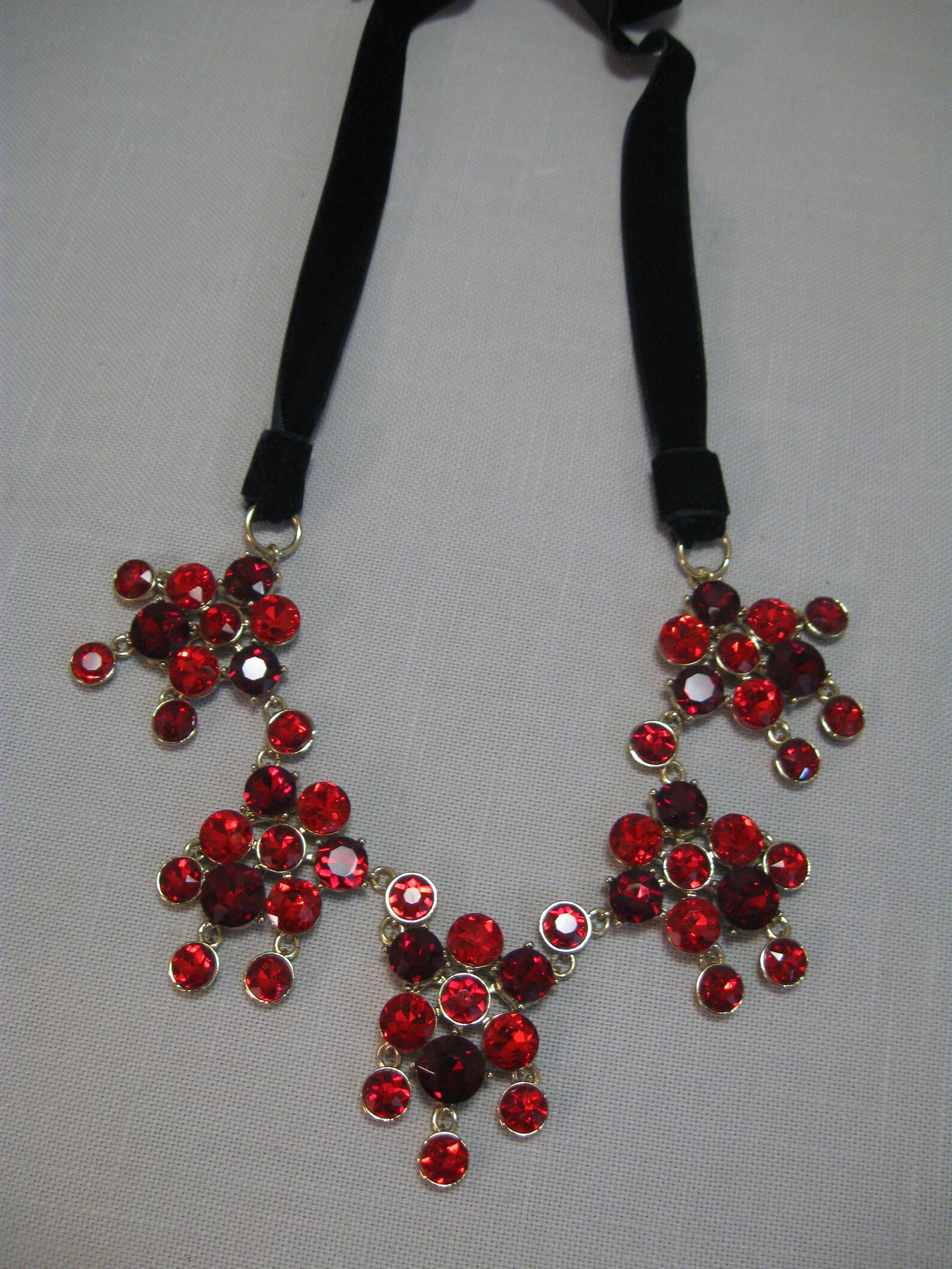 Necklace Red and Ruby Red Clusters Crystal Gem Rhinestone Gold - Etsy