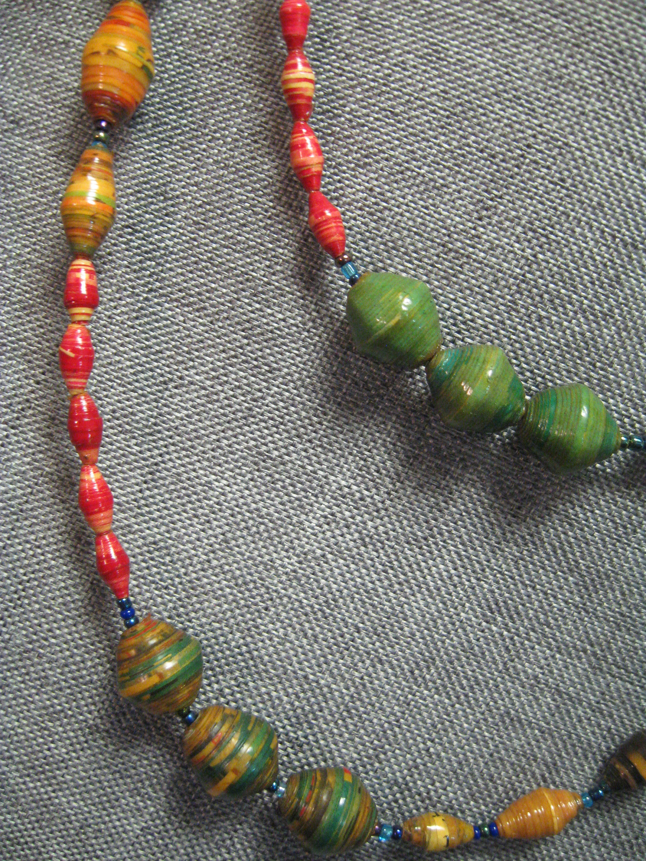 Necklace Paper Beads From Uganda Over Head Red Green Brown Beige Seed ...