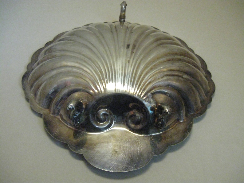 Silver Plate Pilgrim 3 Footed Shell Candle Stick Serving Dish Bowl ...