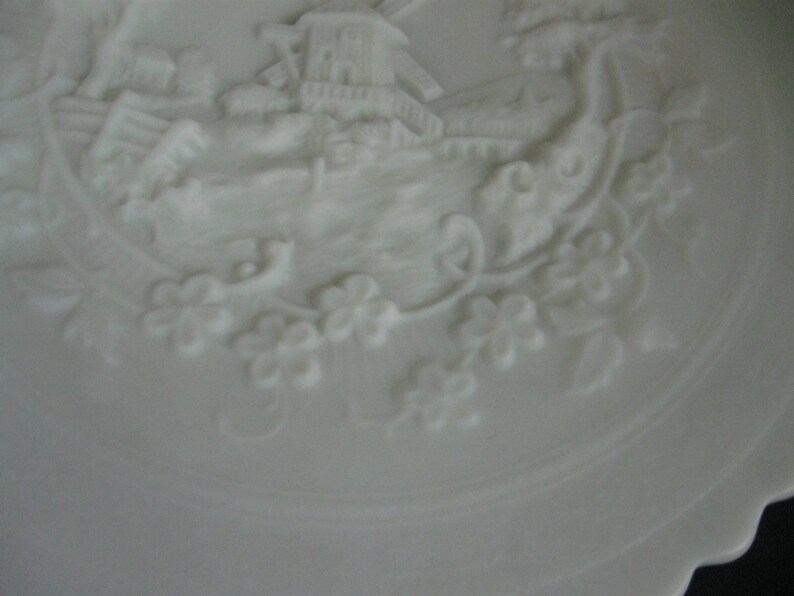 Collector Plate Doeskin All White 3 D Wind Mill Cottage | Etsy