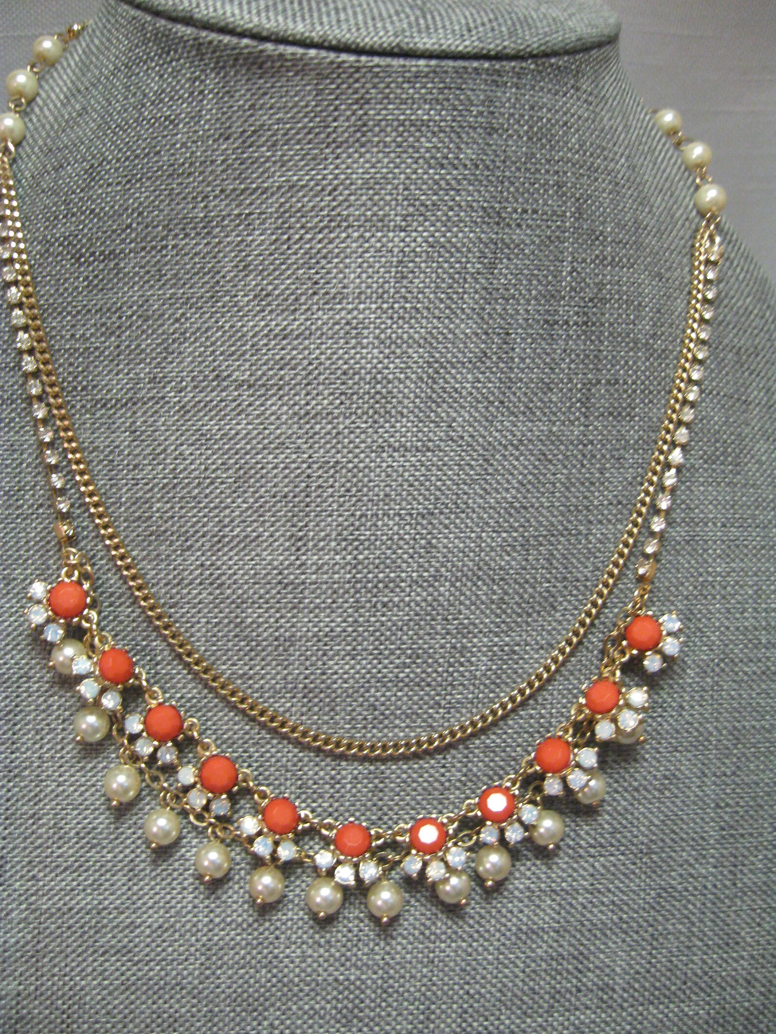 Necklace 3 Strands Gold Tone Chain Clear Rhinestones Faux - Etsy