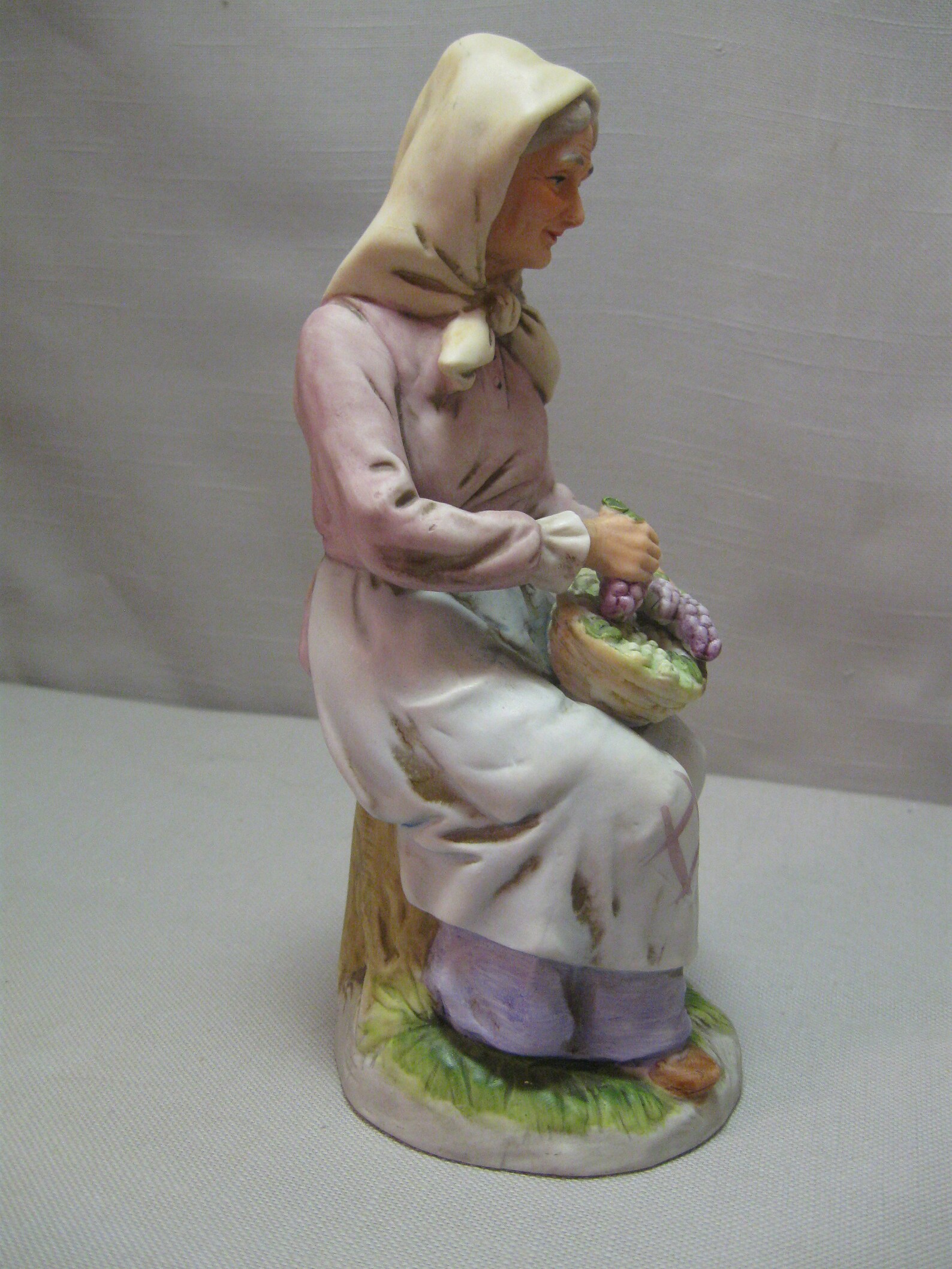 Figurine Bisque Porcelain Farm Woman Sitting With Basket of - Etsy