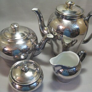 Tea Pot Set Silver Plate Over White Porcelain 2 Tea Pots | Etsy