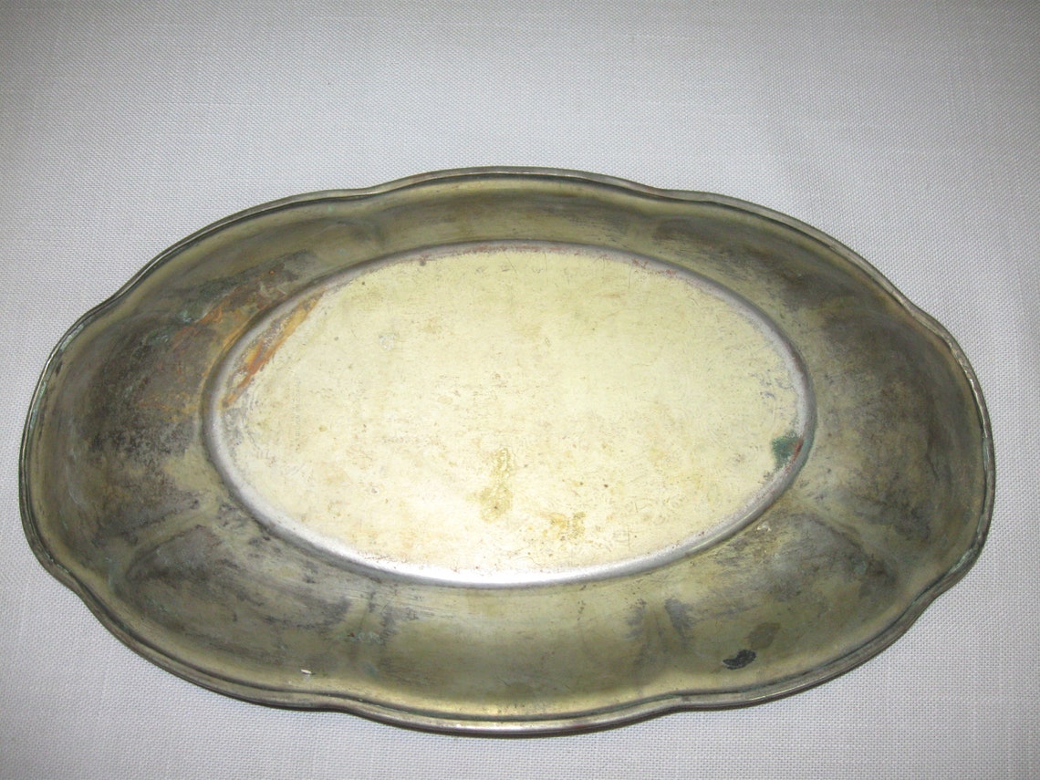 Silver on Copper Serving Bowl Bread Fruits Sandwich Vegetable Tray ...