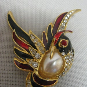 Brooch Pin Exocitic Exotic Faux Belly Pearl Cabochon Bird Crystal Clear ...
