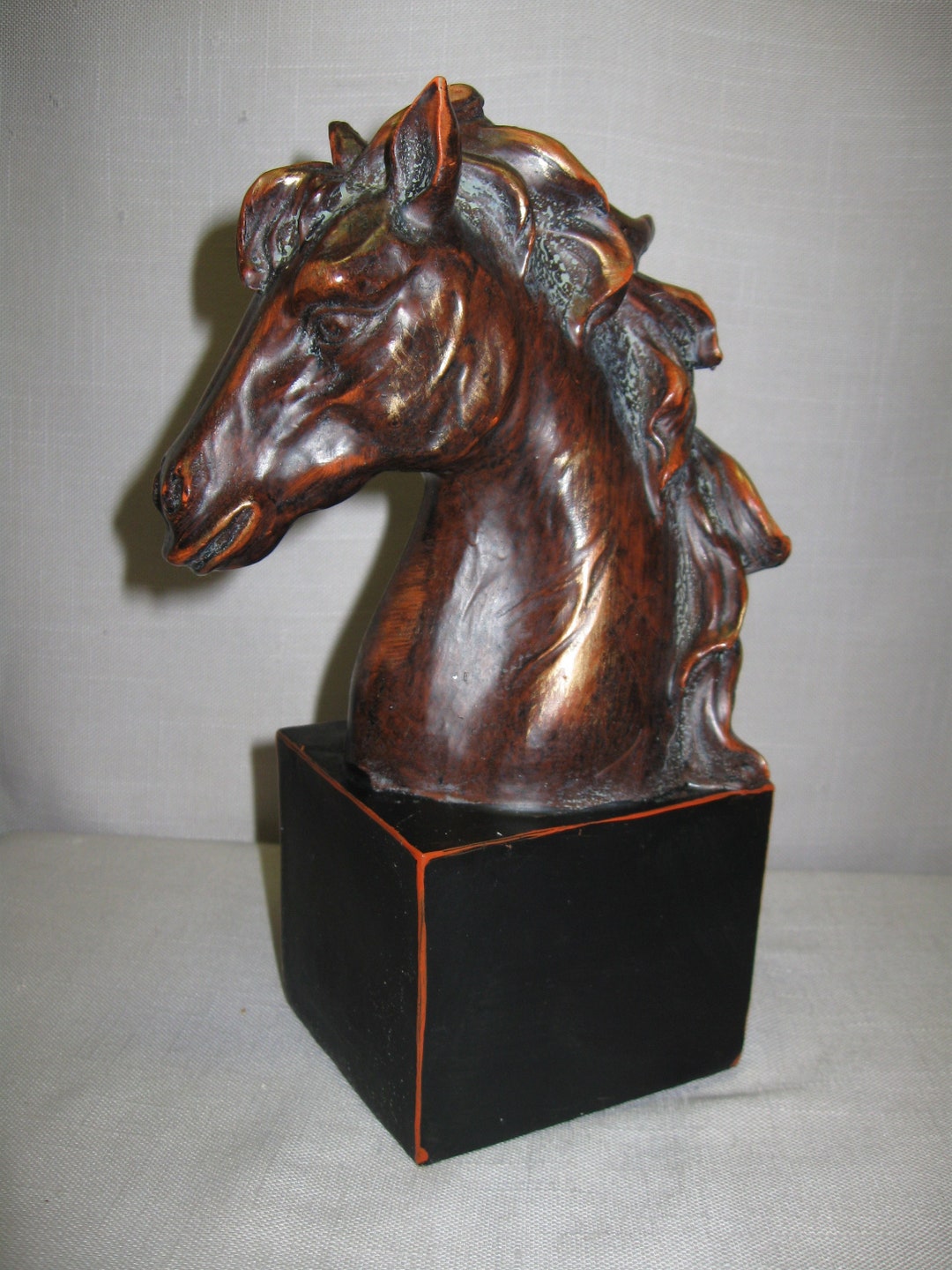 Book End Statue Sculpture Horse Head Bust on Black Square Pedestal ...