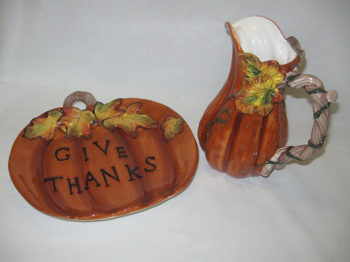 Pitcher & Bowl Under Plate Autumn Thanks Giving Leaf Design | Etsy