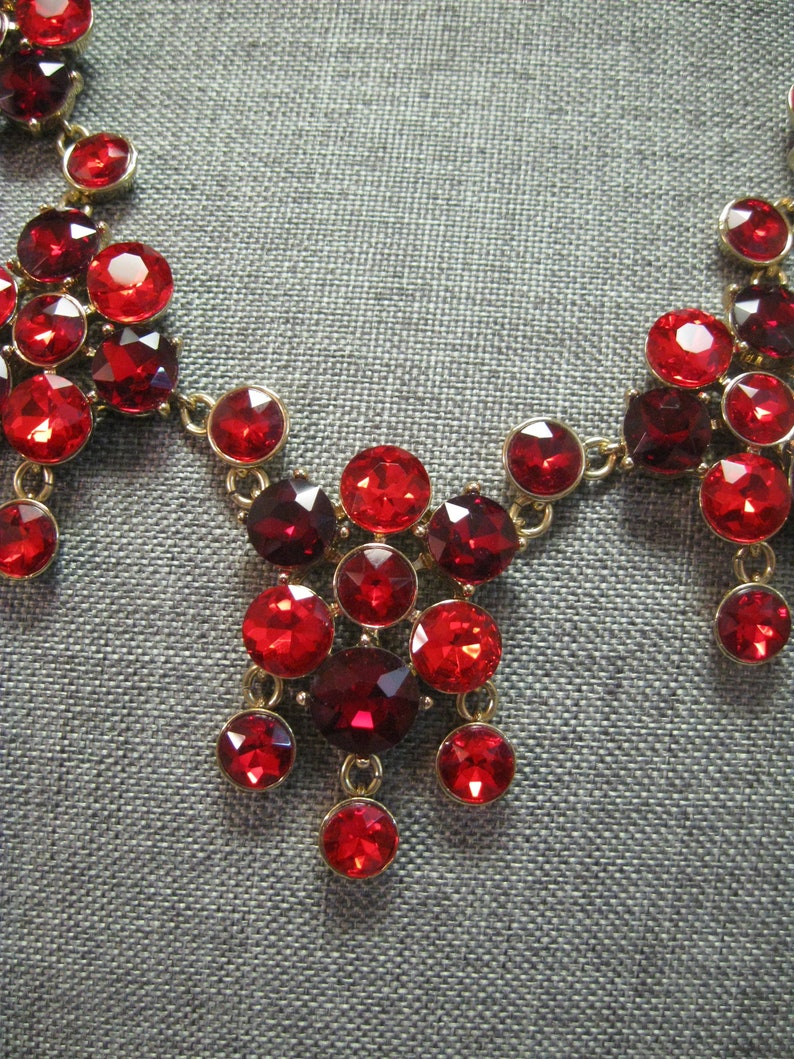 Necklace Red and Ruby Red Clusters Crystal Gem Rhinestone Gold - Etsy