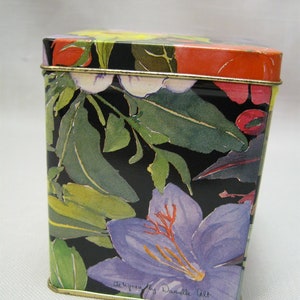 Collector Tin Metal Square Container Black Background Light Pink Yellow ...