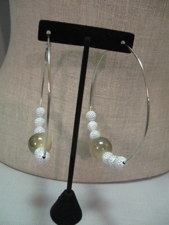 Earrings Pierce Extra Large Hoop Silver Tone Dangle R… - Gem