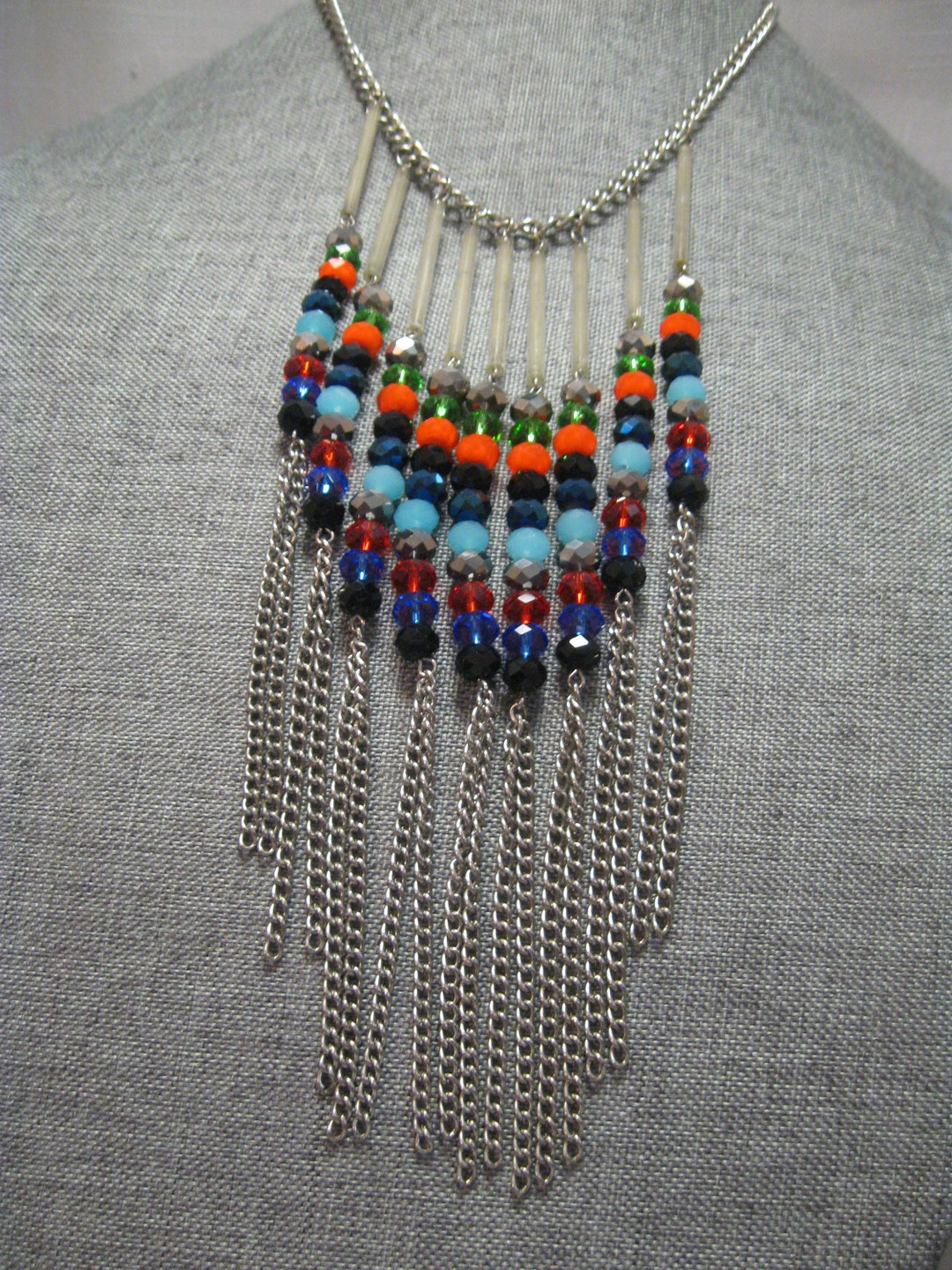 Necklace Bid Waterfall Choker Pendents Multi Color Tone - Etsy