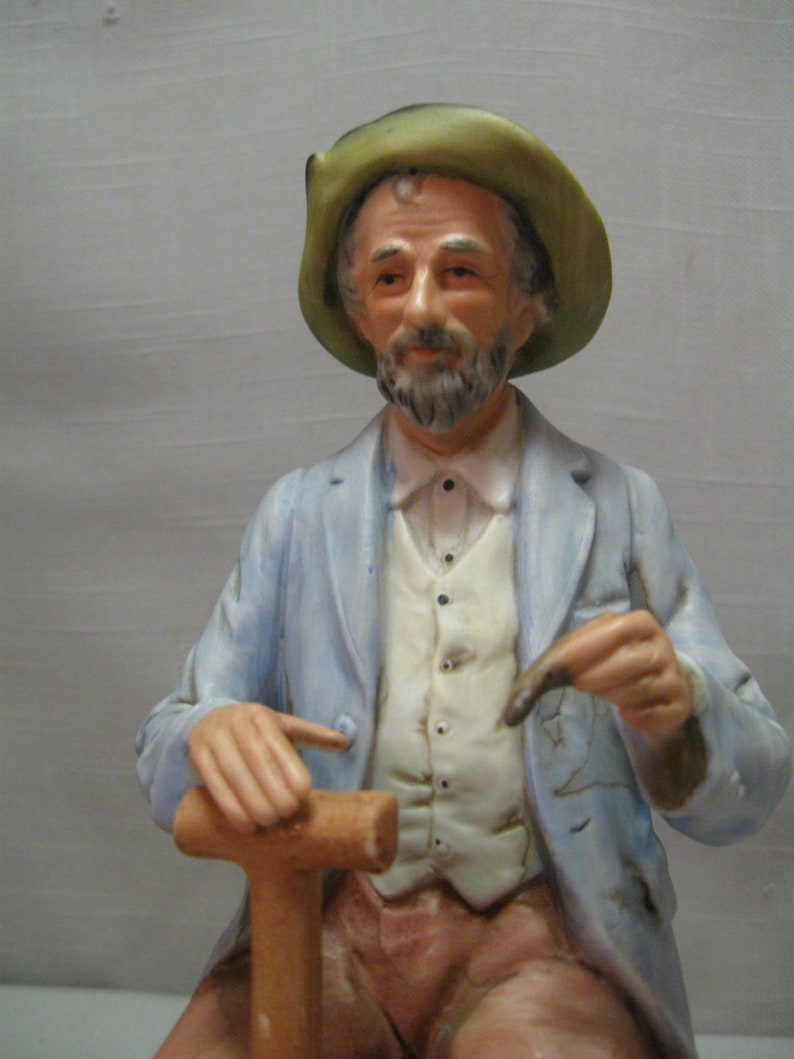 Figurine Bisque Porcelain Farm Man Pipe in One Hand Shovel in - Etsy