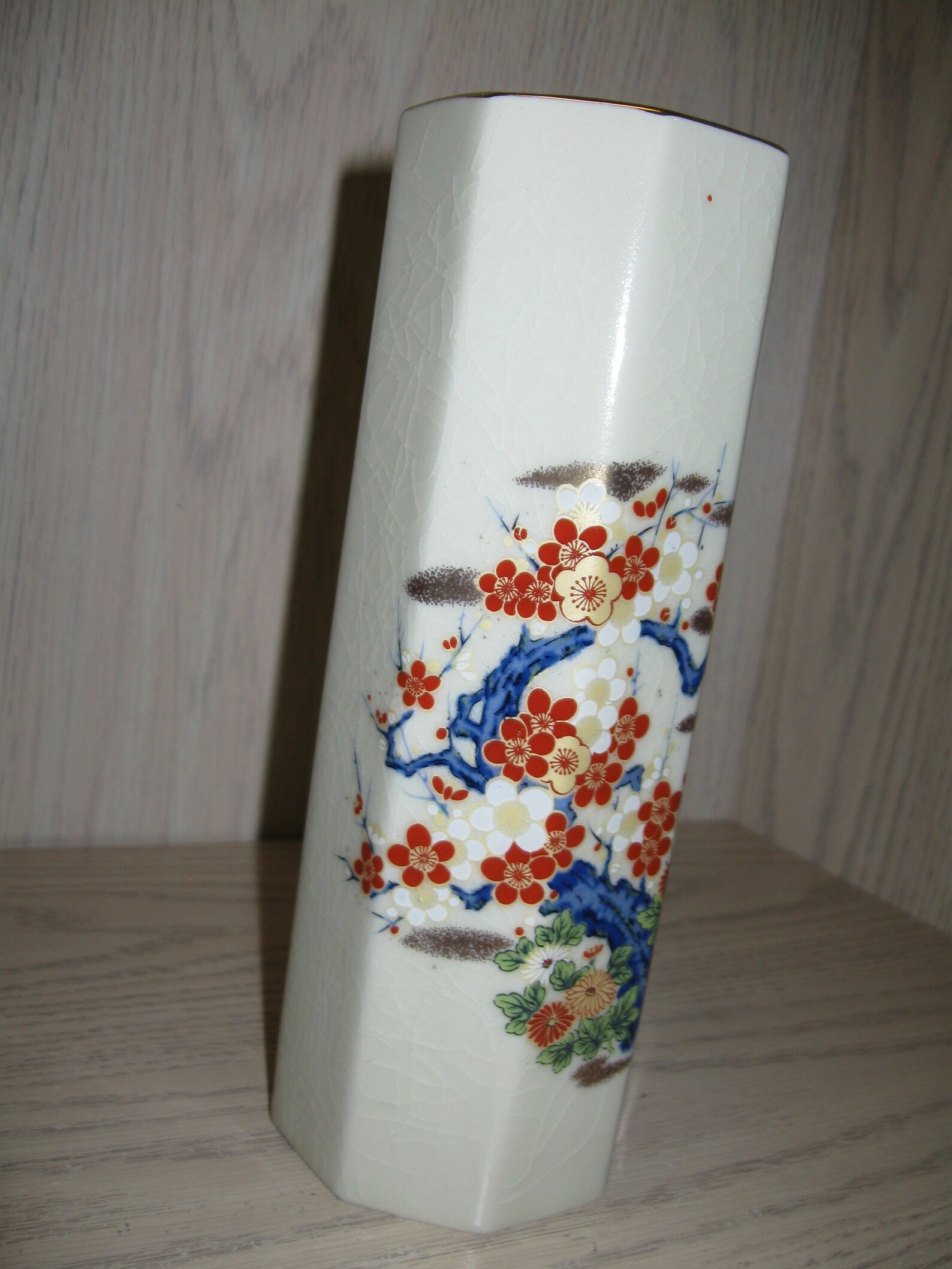 Oriental Octagon Vase Crinkle Look Deep Blue White Orange - Etsy