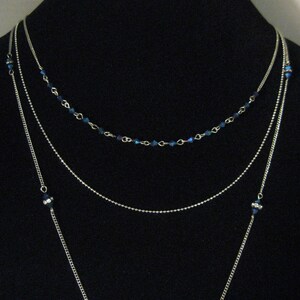 Jewelry Necklace Silver Tone 3 Strand Chain Dark Blue Beads Silver Tone ...