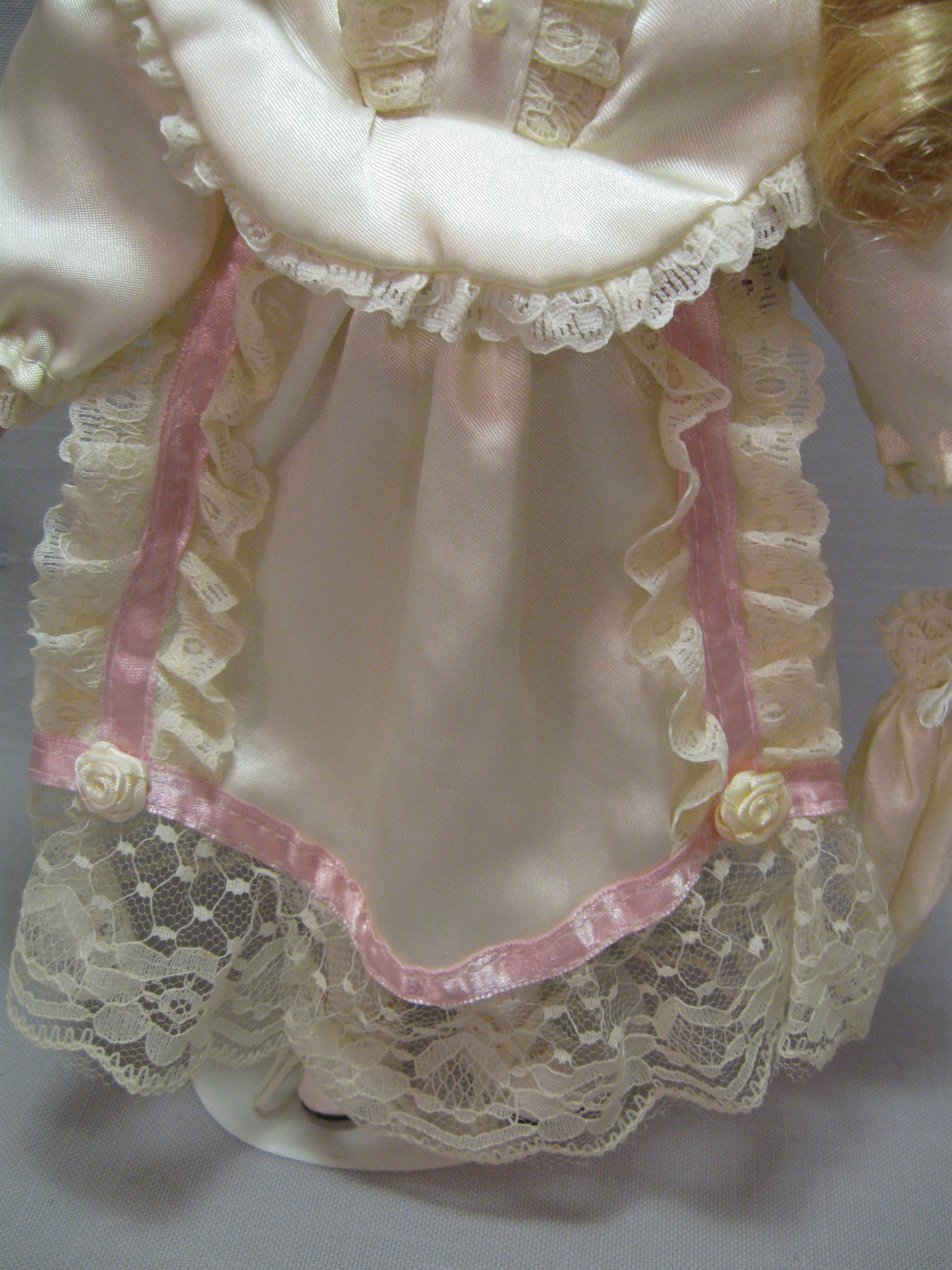 Porcelain Doll Blond Hair Blue Eyes Soft Ivory Dress With Flower Lace ...