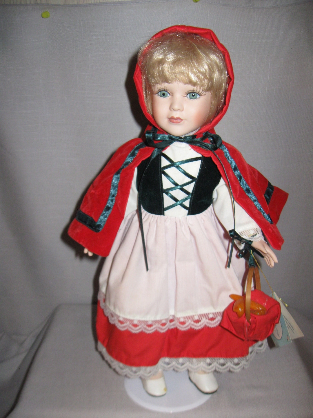 Doll Porcelain Little Red Riding Hood 15 1/2" Tall Velvet Red Cape ...