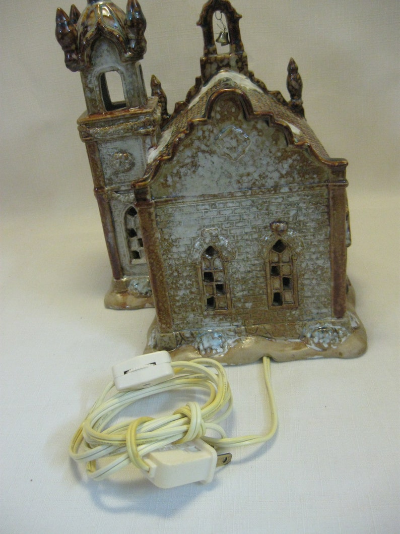 Christmas Holiday Illuminated Ceramic Church White Beige - Etsy